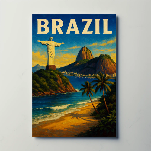 Brazil Rio De Janeiro Christ Statue Beach Travel Poster | eBay