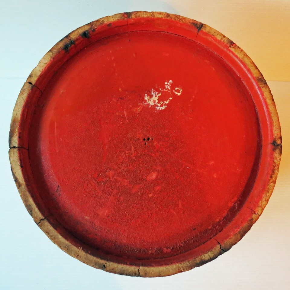 Antique Red Painted Wood Firkin with Iron Straps, Cover & Bail Handle 9 ...