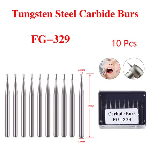 10Pcs Dental Surgical Carbide Bur FG 329 Pear High Speed Handpiece ...