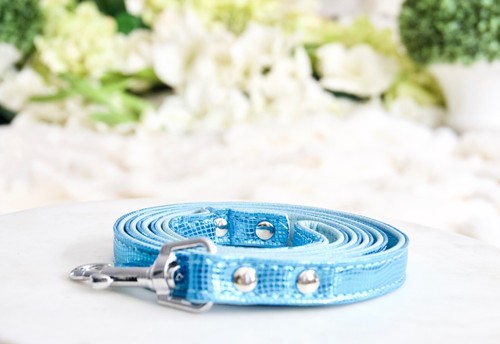 NEW! LUXURY Metallic Blue Pet Vegan Leather Leash Enchanted Pets Dogs ...