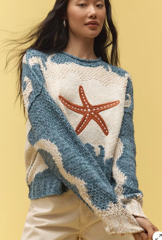 Anthropologie Pilcro Long-Sleeve Crew-Neck Icon Sweater Starfish Small ...