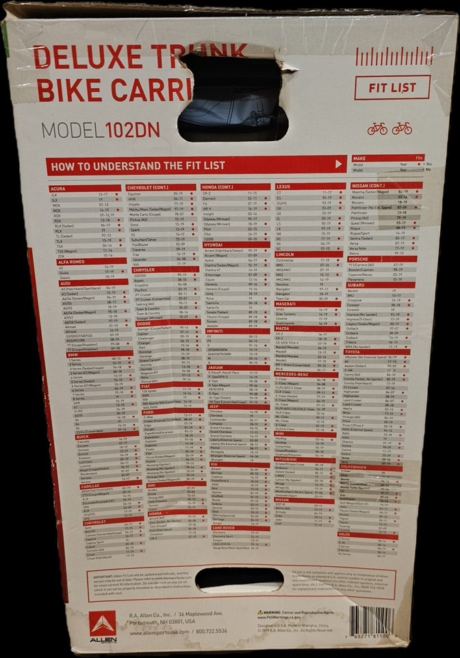 Allen Sports Deluxe 2-Bike Trunk Mount Rack Model 102DN-R | eBay