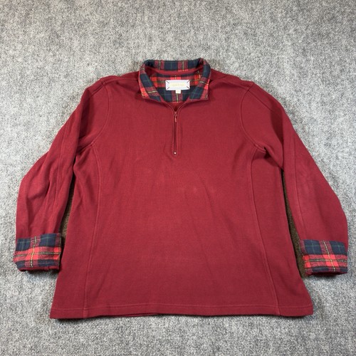 Orvis Women’s 1/4 Zip Pullover Sweater XL Red Buffalo Check Collar Flip ...