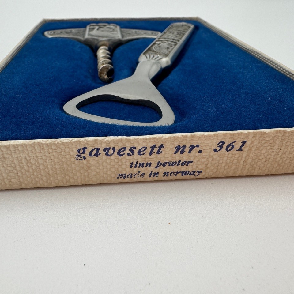 Kongetinn NORWEGIAN Pewter Bar Set Corkscrew Bottle Opener Viking ...