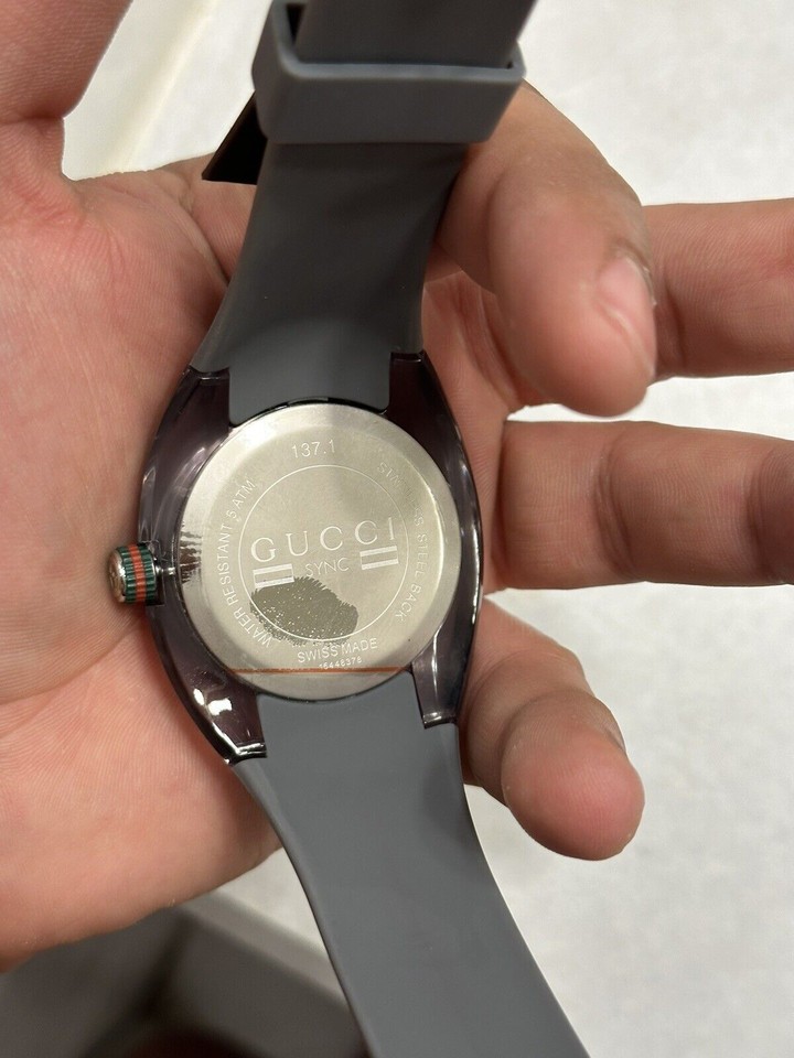 New Gucci Sync XXL YA137109 Gray Rubber Band Gray Dial Unisex Watch | eBay