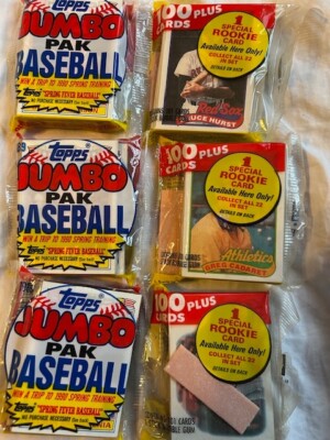 ALL 3 1989 Topps Baseball 100 Card Jumbo Pak MLB 1 Rookie Card Unopened ...