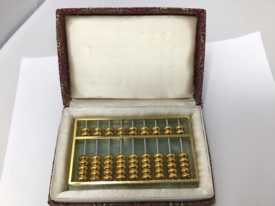 Asian Mini Abacus Calculating Counting Tool Gold Tone On Green Stone ...