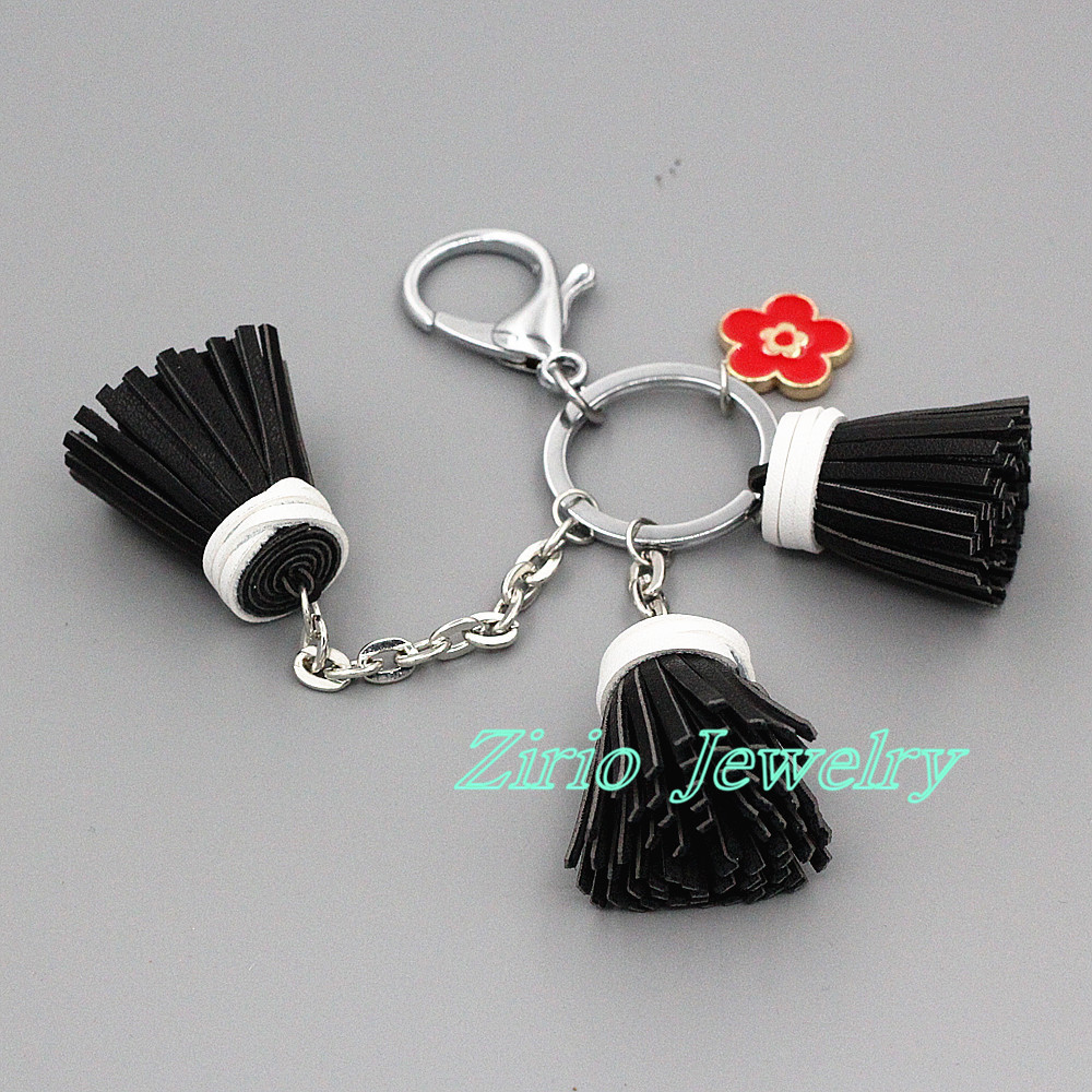 Handmade Leather Tassel Flower Key Chain Bag Purse Keyring Handbag ...