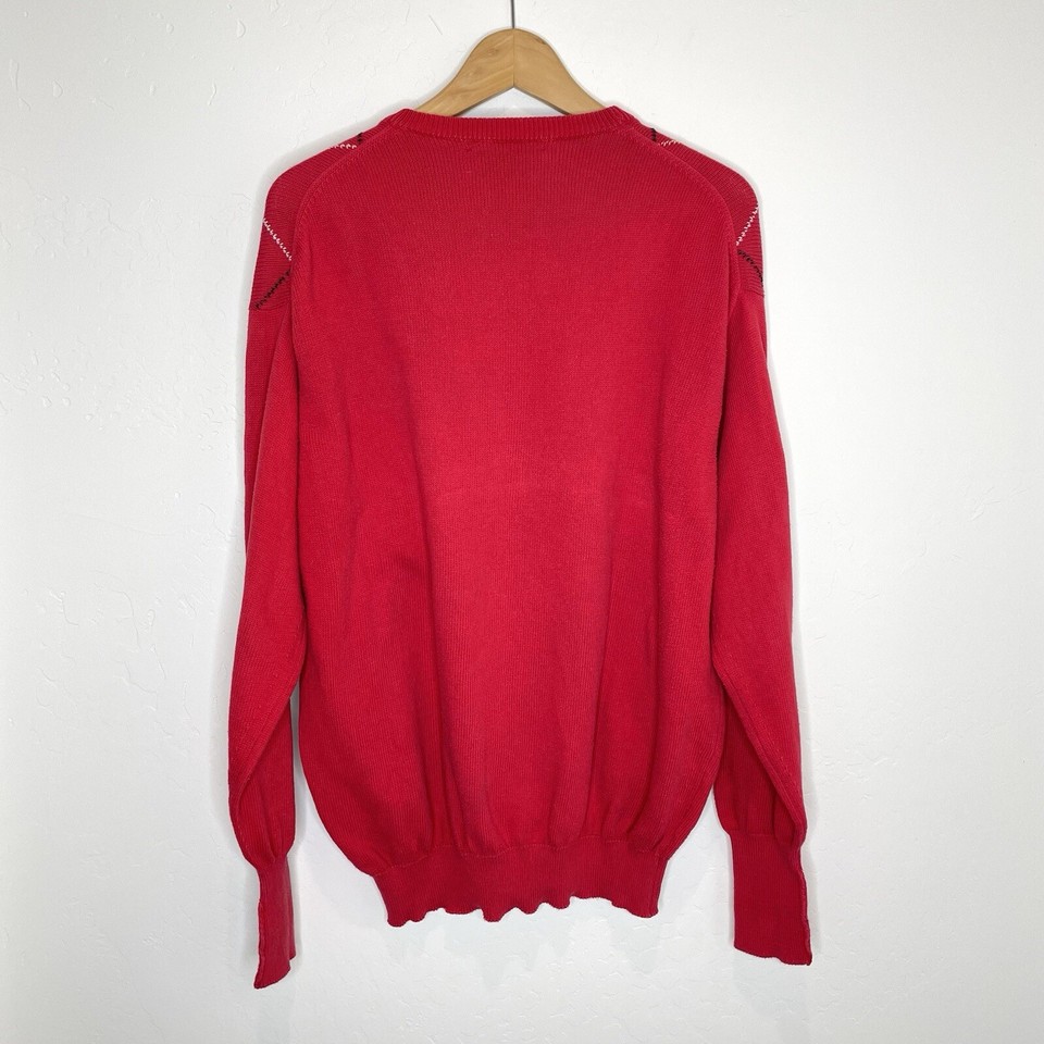 Vintage J. McInerney Ltd Mens 112/44” Red Argyle Cotton Crew Sweater ...