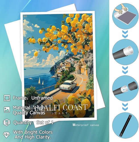 Vintage Amalfi Coast Scenery Wall Art Funky Italy City Landscape Canvas ...