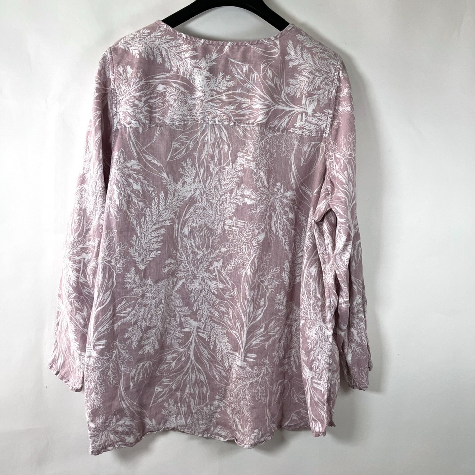 Tahari 100% Linen Shirt Women Size 2X Tunic Button Up Roll Tab Sleeve ...