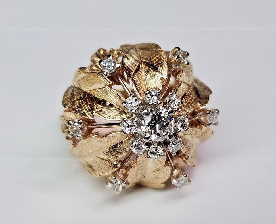 VINTAGE 50s 13.2ky Gold Leafy Floral Transitional Euro Diamond Dome ...