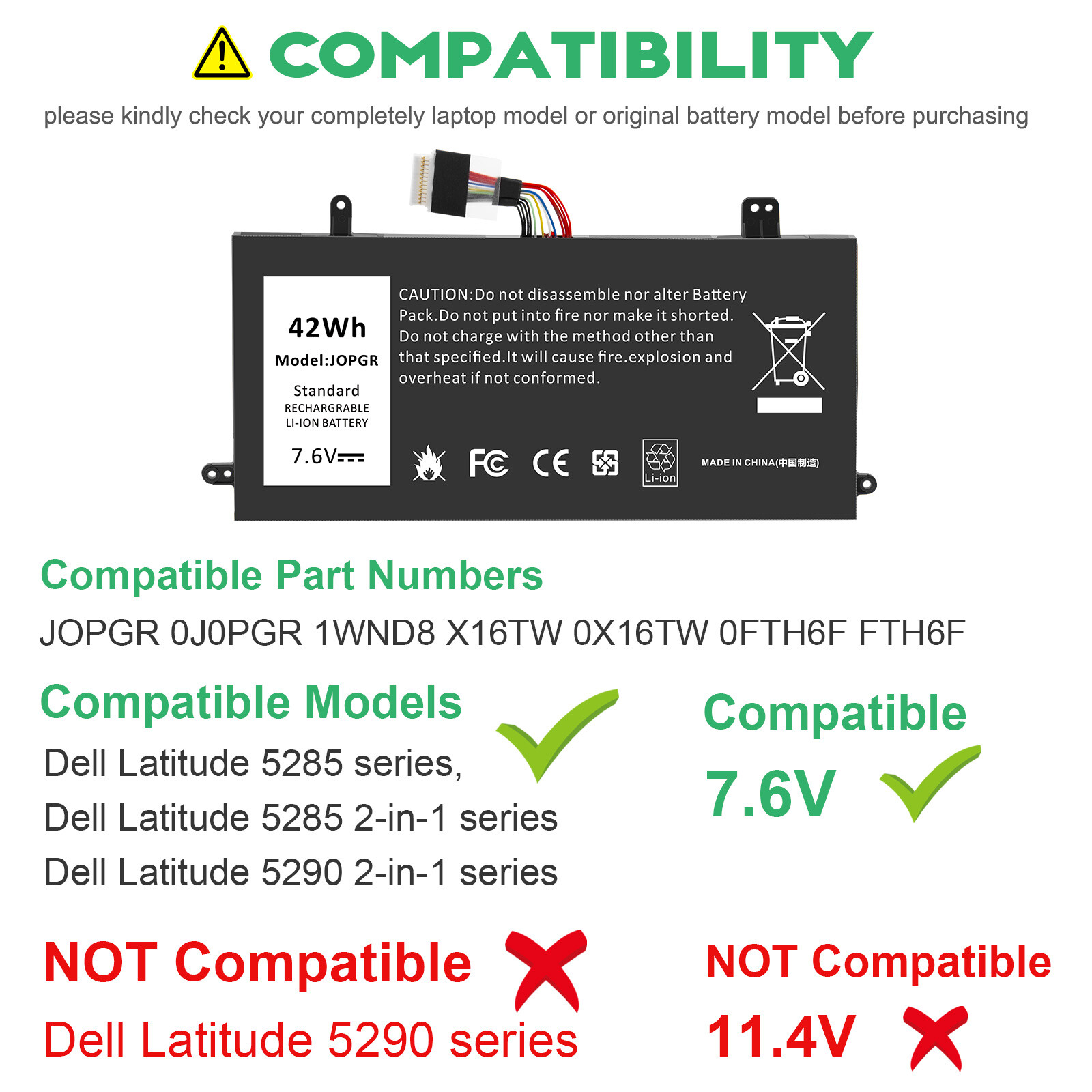 1WND8 J0PGR battery for Dell Latitude 5285 5290 2-in-1 T17G JOPGR X16TW ...
