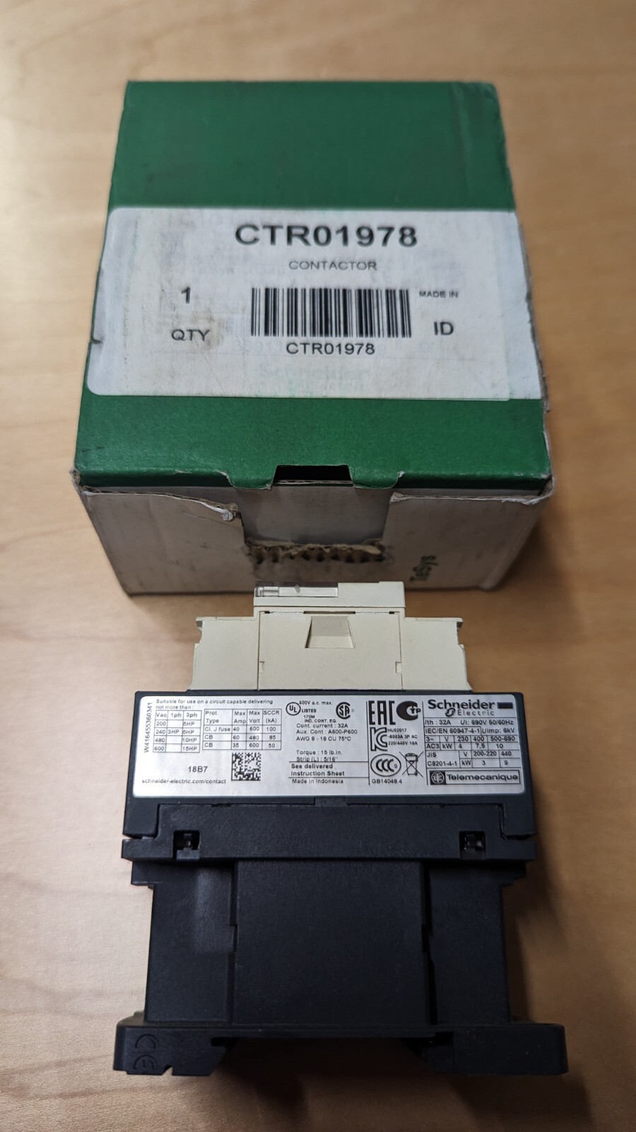 Trane CTR01978 Contactor Schneider Electric LC1D18 B7 24V coil NEW! | eBay