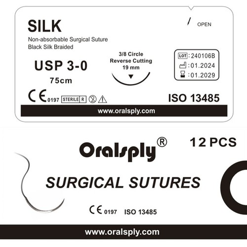 12 Boxes SILK 3-0 Black Braided Surgical Sutures 3/8 Needle Reverse ...