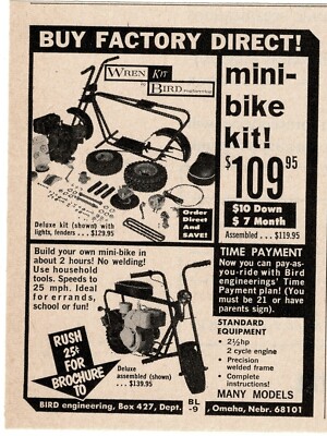 1966 BIRD Engineering Mini Bike kit Omaha NE Vintage Print Ad | eBay