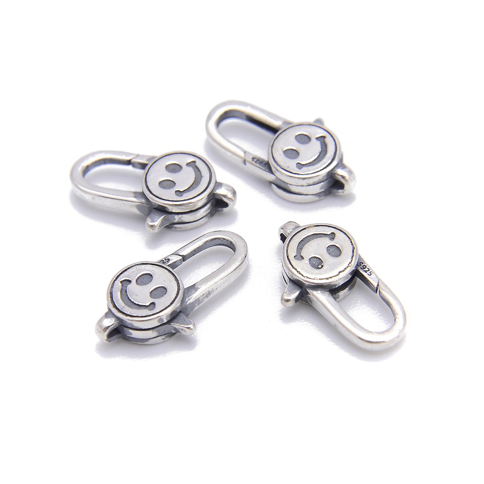 925 Sterling Silver Anti-Silver Color Smiley Clasp Size 7x16.5mm 2 Pcs ...