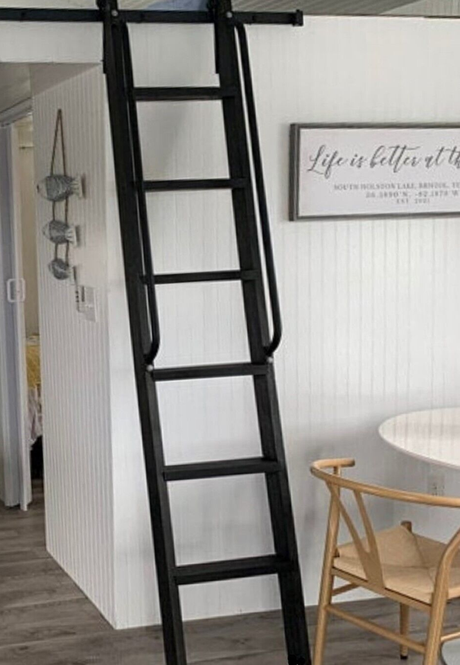 7ft tall-FULLY ASSEMBLED-Black LOFT LADDER plus MOUNTNG KIT-3ft Rail ...