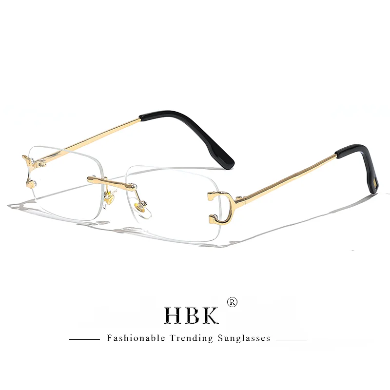 Retro Rimless Square Sunglasses for Women and Men - Gold Frame UV400 | eBay