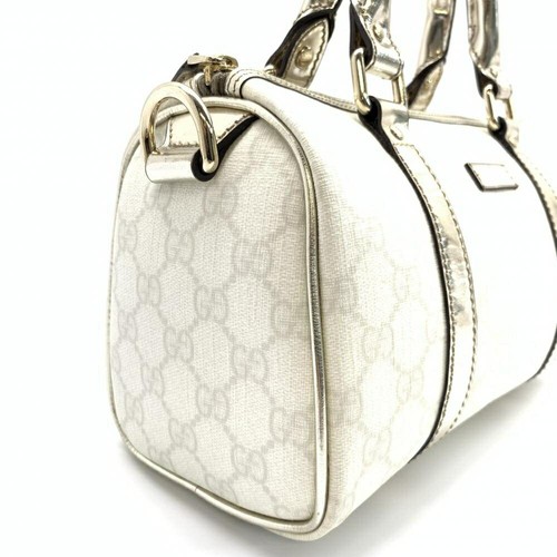 Gucci Mini Boston Bag Handbag White Silver Hardware Zipper Closure PVC ...