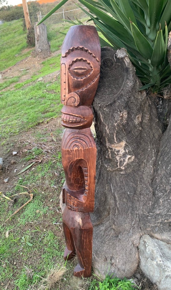 Marquesan Tiki Mask Traditional Statue Wood Carving Tropical Bar Decor ...