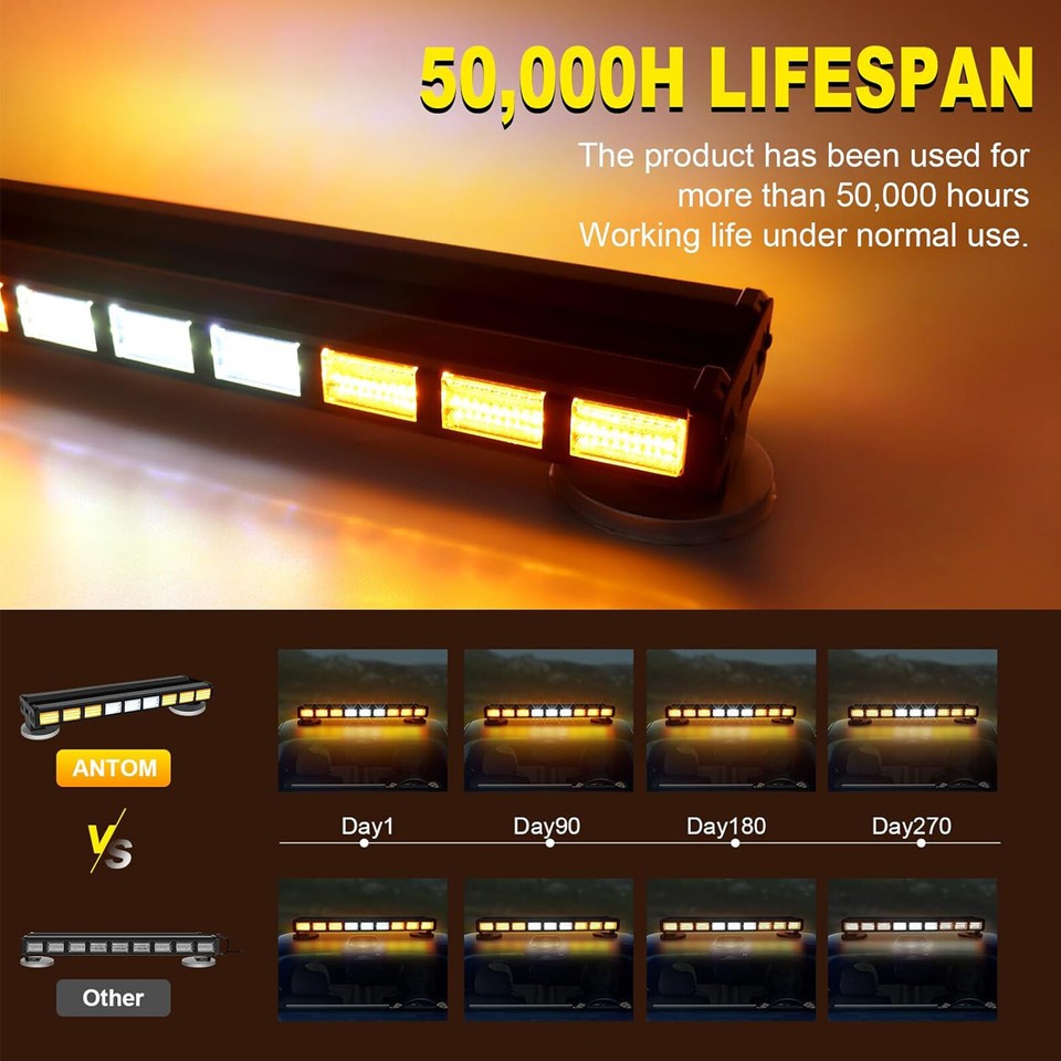 162 LED Roof Recovery Light Bar Amber Warning Strobe Flashing Beacon ...