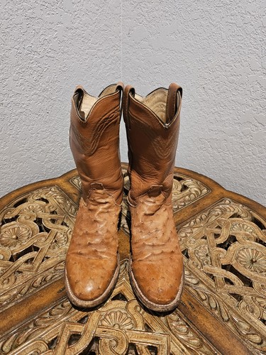 Justin Cognac Full Quill Ostrich Leather Western Cowboy Roper Boots USA ...