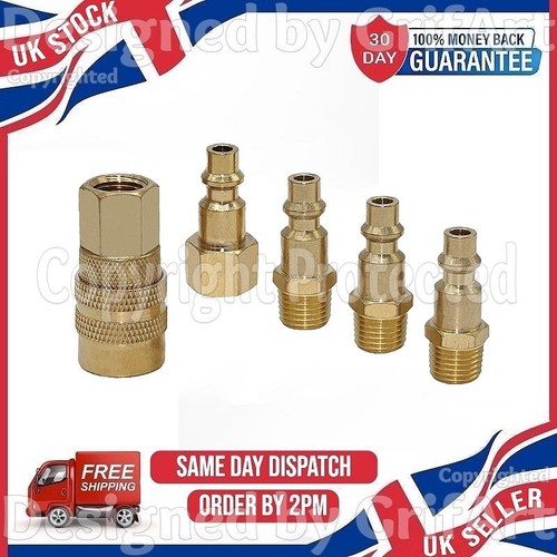 5PC 1/4" COUPLING SET BRASS MALE FEMALE AIR LINE HOSE COMPRESSOR QUICK ...