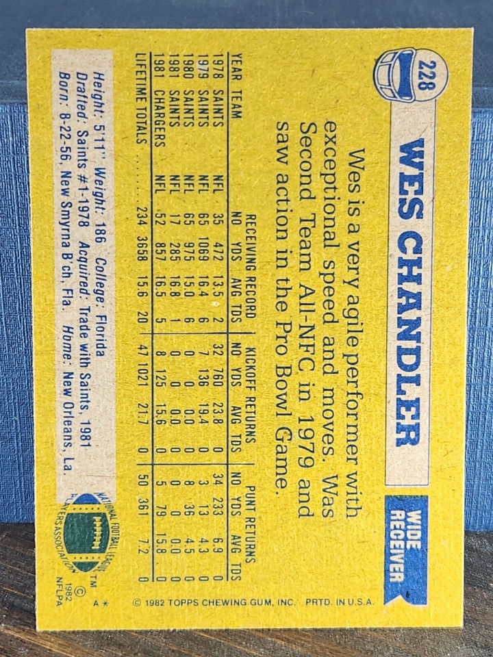 1982 Topps #228 Wes Chandler Chargers | eBay