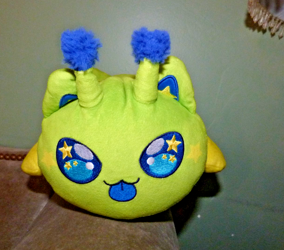 Aphmau Mee Meows Alien Anime Plush Cat Lime Green Purple Stars 12" Tail ...
