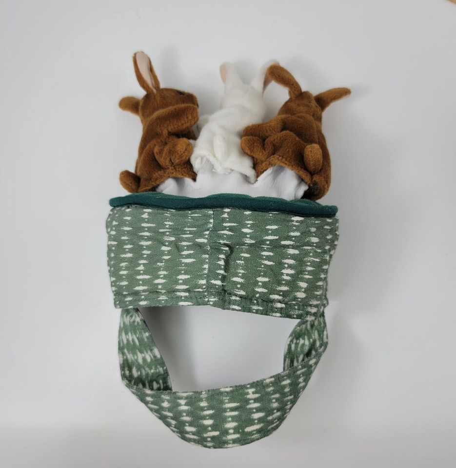 Folkmanis Rabbits in a Basket Hand Finger Puppet White Brown Bunny 6x5 ...