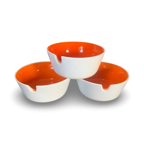 Lot of 3 Vintage Ashtrays Mid Century Mod Orange Color Block Poker ...