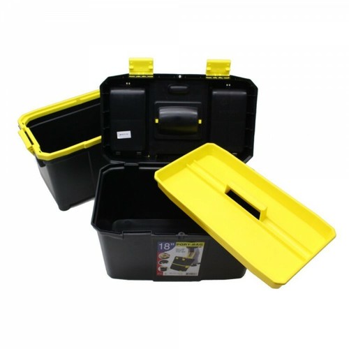 18" Double Mobile Tool Box Pull Along Trolley on Wheels Parts Organiser ...