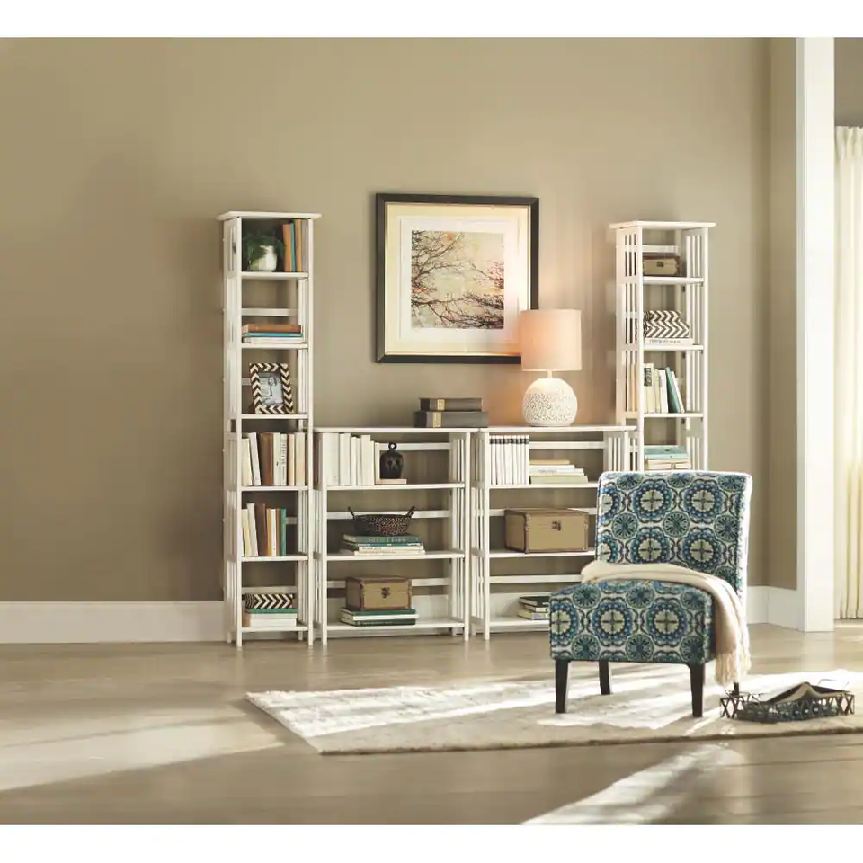 Folding Bookcase 3 Shelf Solid Wood 14in White Home Office Stackable ...