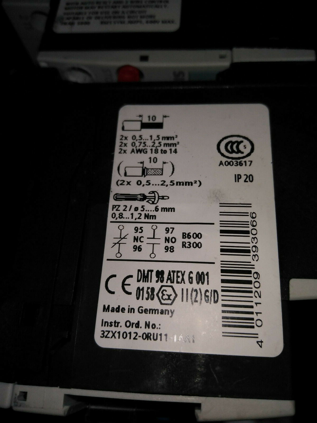 Siemens DMT 98 ATEX G 001 Motorschutzschalter 3RU 1116-1BB1 ...