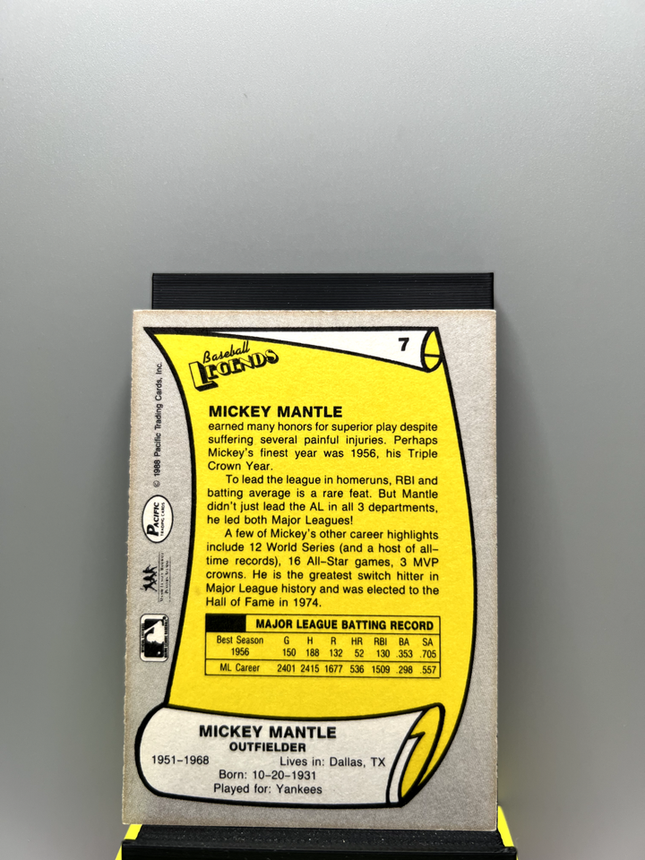MICKEY MANTLE 1988 Pacific Trading Cards Baseball Legends #7 Yankees | eBay
