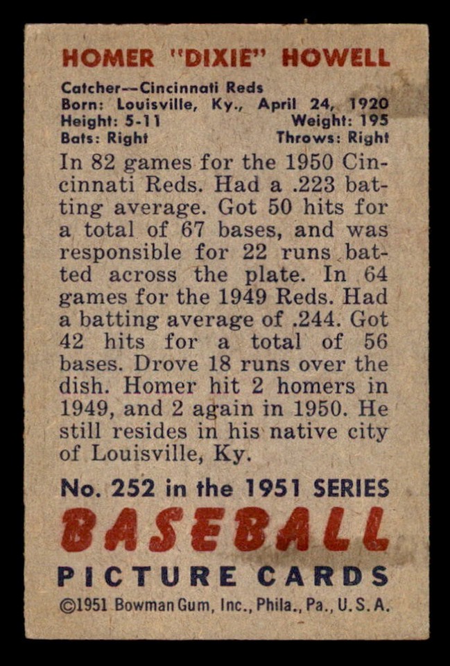 1951 Bowman Baseball #252 Dixie Howell VG/EX | eBay