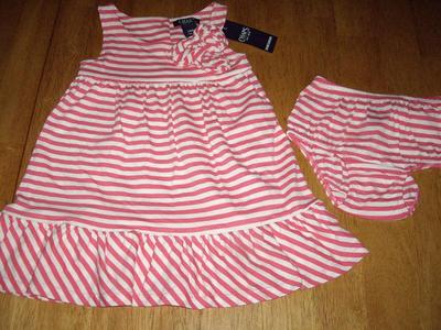 NWT Baby Girls Size 24M Chaps Sun Dress Pink Stripe Diaper Cover TWINS ...