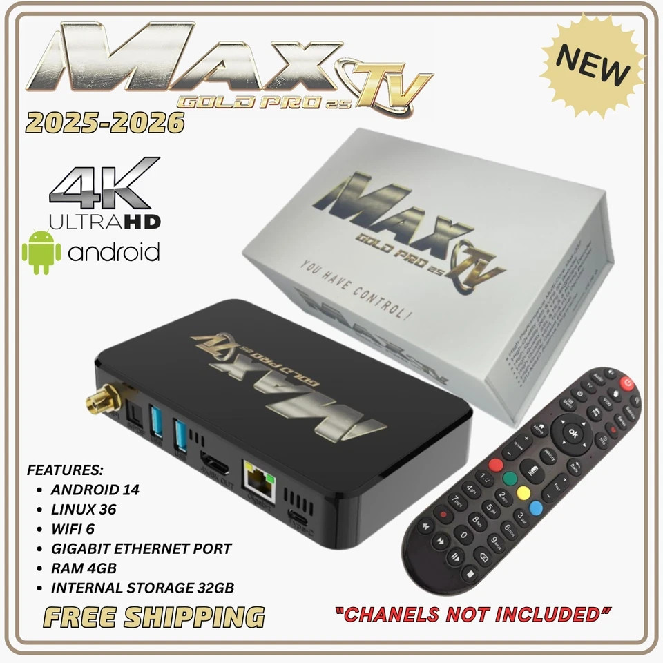MaxTV Gold PRO 25 Max TV 4K Quad Core 64 Bit 2025-2026 + VOICE REMOTE ...