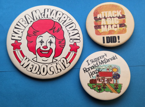 Lot of 3 Vintage McDonald’s Restaurant Pinback Buttons McHappy Big Mac ...