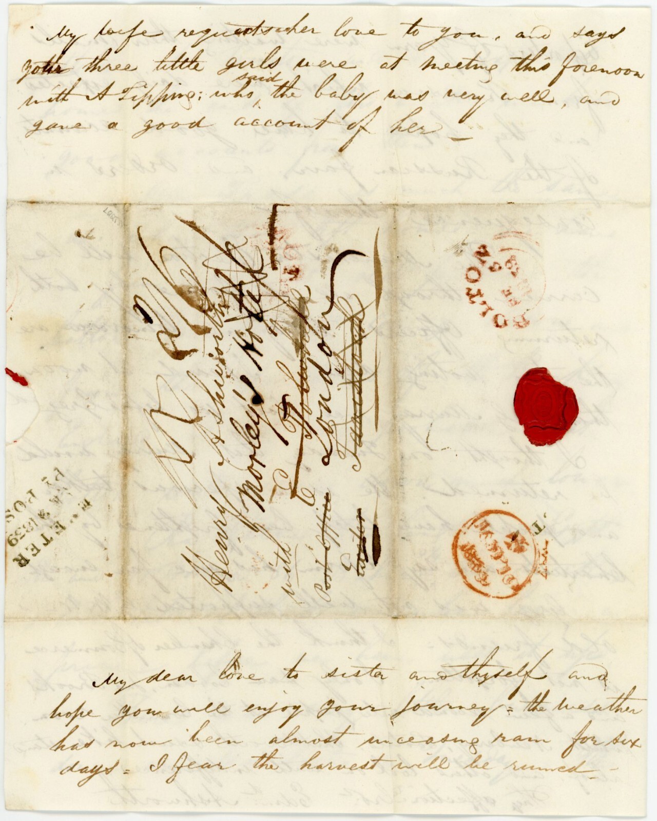 1839 LETTER EDWARD ASHWORTH REDIRECTED Morleys Hotel ..COTTON ELECTION ...