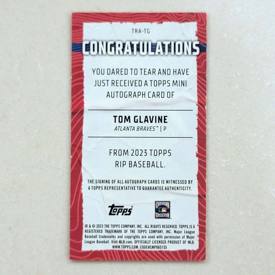 2023 Topps RIP Baseball Tom Glavine On Card Auto Mini Orange #/25 ...