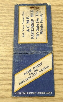 Acme Dairy Junction City Kansas KS Matchbooks Cover Pasteurized Milk ...
