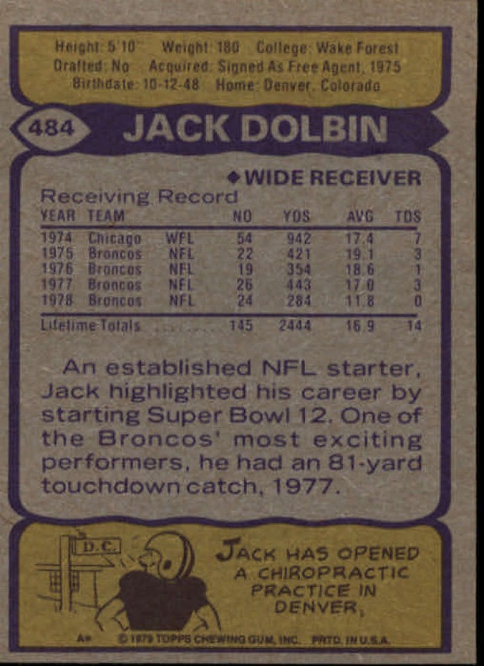 1979 Topps #484 Jack Dolbin Broncos NM-MT | eBay