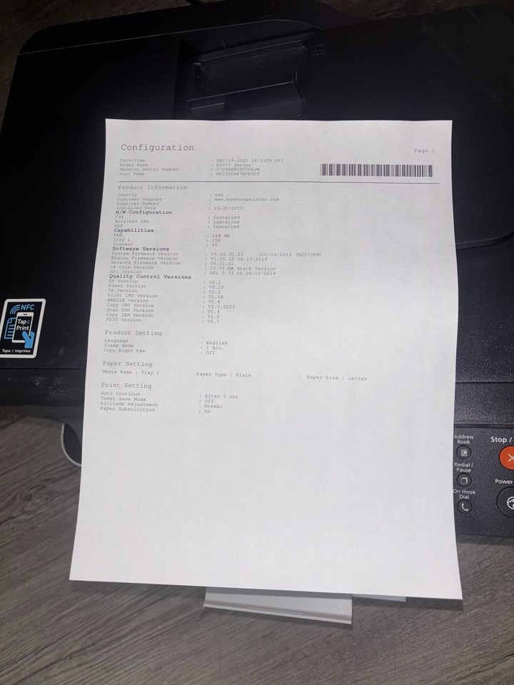 Samsung Xpress M2070FW Printer Scanner Copier Wireless Pg:2666, Tested ...
