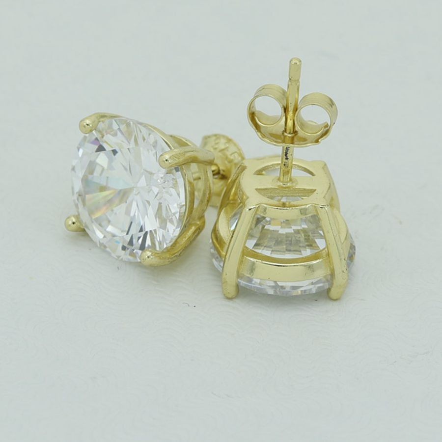 Men's Sterling Silver 925 CZ Bling 6mm Round*Earring Gold Plated Unisex ...