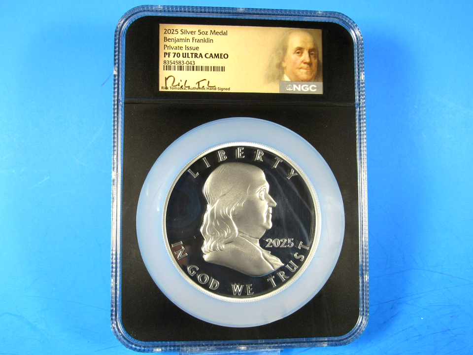 2025 5-Ounce, Silver Bejamin Franklin Medal NGC Pf 70 UCam Tomaska ...