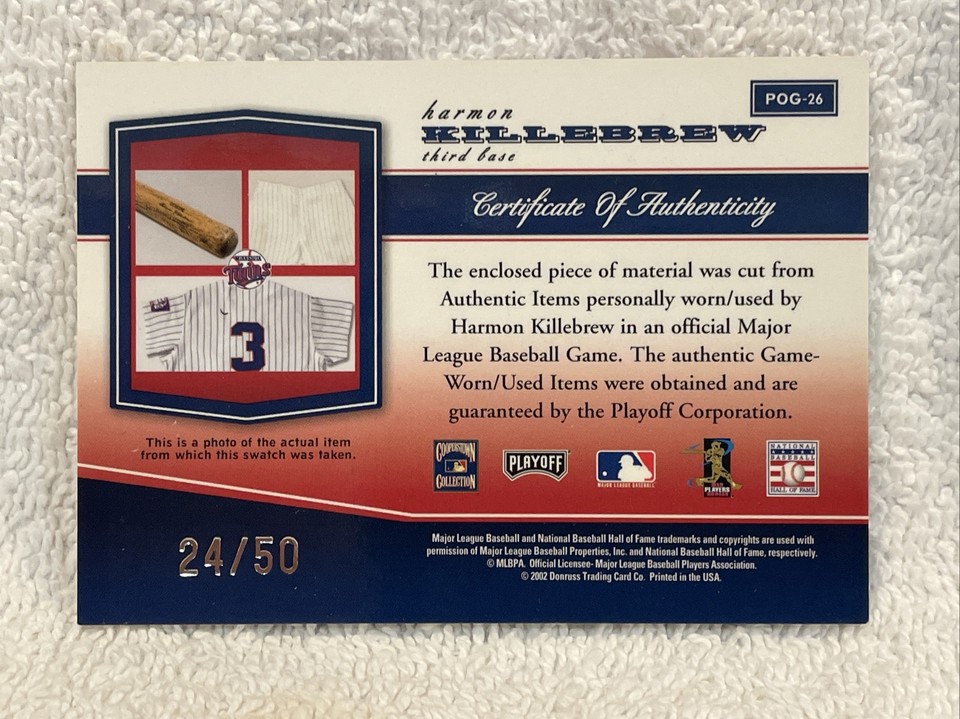 VERY RARE 2002 Playoff Piece Of The Game #POG-26 Harmon Killebrew GUB ...