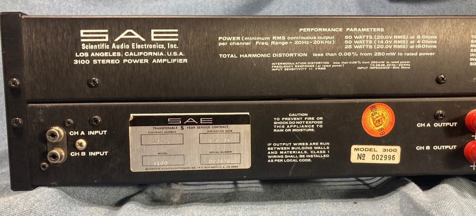 SAE 3100 Solid State Stereo Power Amplifier - AS-IS Parts or Repair | eBay