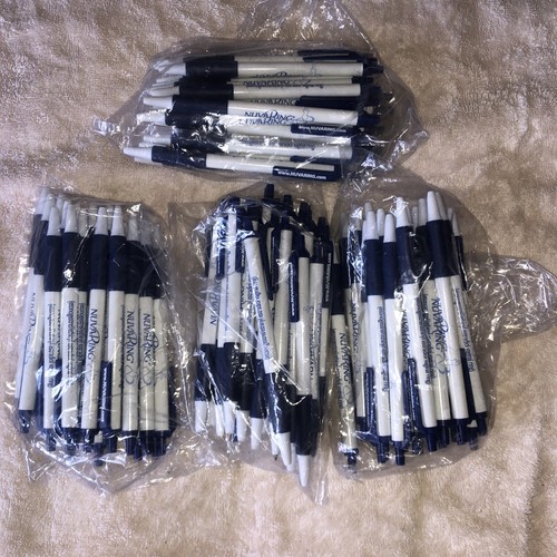 Lot of 100 Bulk White With Blue Rubber Grip Click Ballpoint Ink Pens | eBay